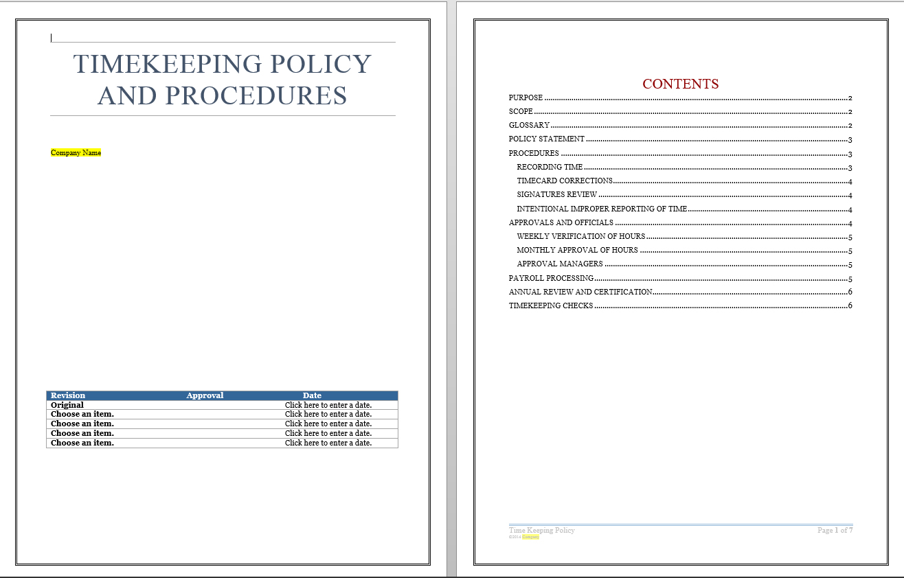 Timekeeping Policy Template Timekeeping Policy Template
